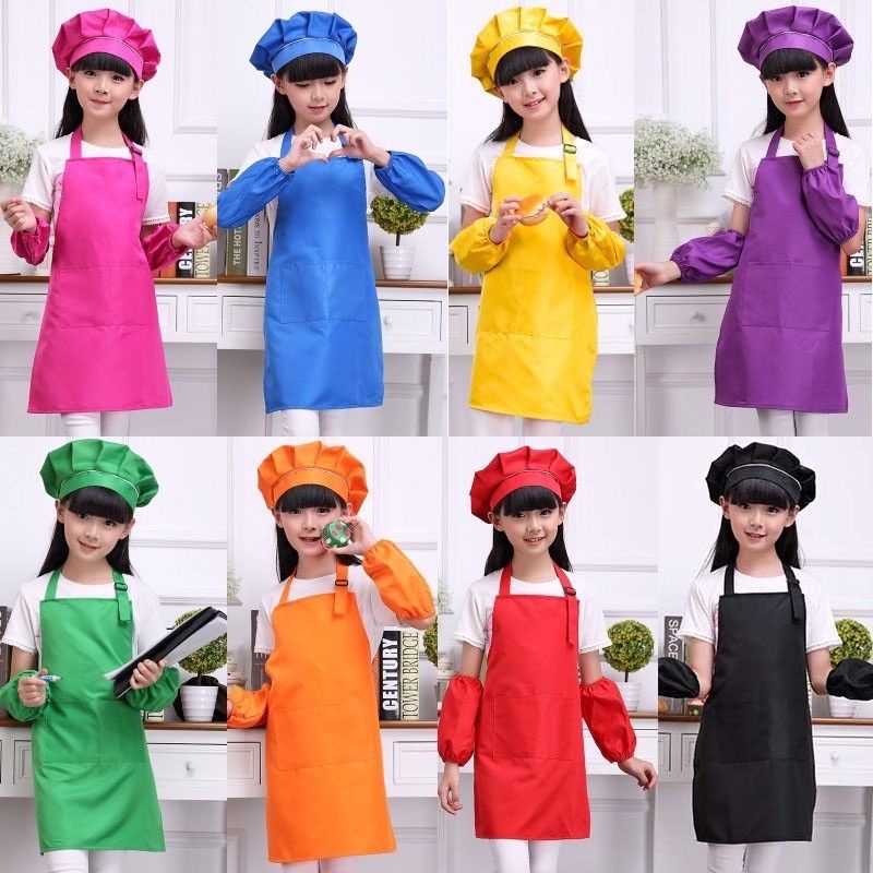 Full Set Apron Kids Budak Costume Cooking Memasak Painting Mewarna Chef ...