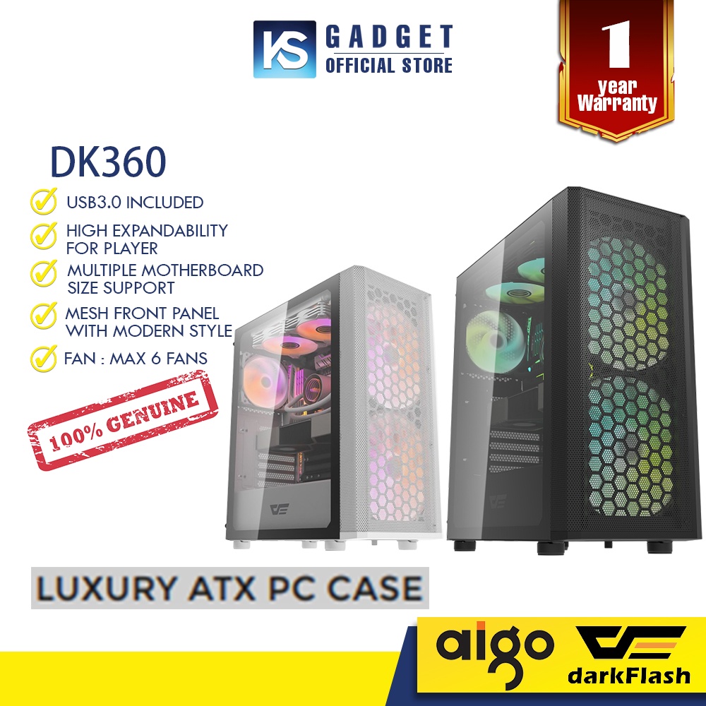 AIGO DARKFLASH PC CASES DK360 LUXURY ATX | Shopee Malaysia