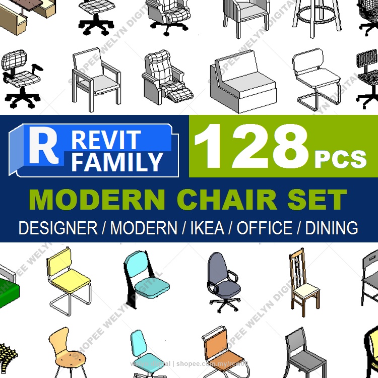 Autodesk | Revit 2025 | 128 Chair set Revit Family Files MATERIALS for ...