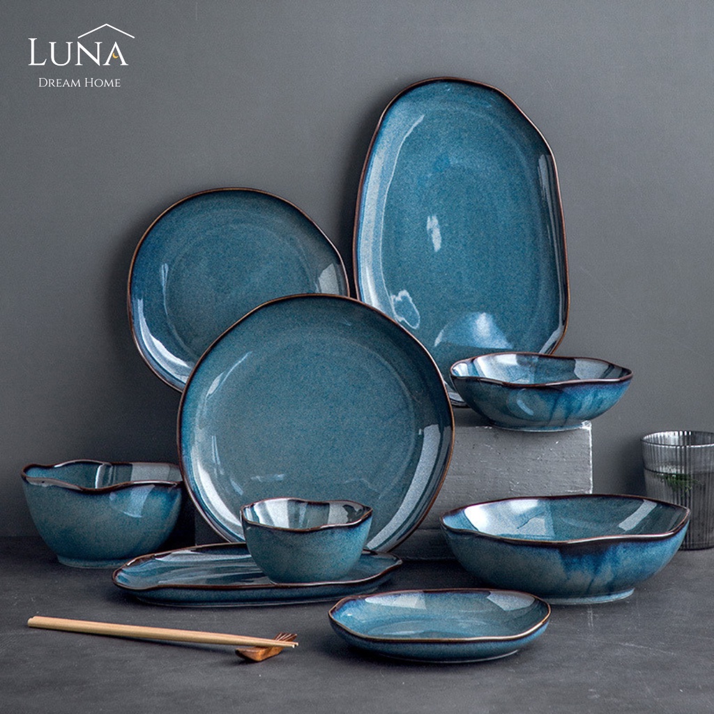LUNA [Ins Atlantis Dinnerware] Modern Vintage Style Ceramic Plate Bowl ...