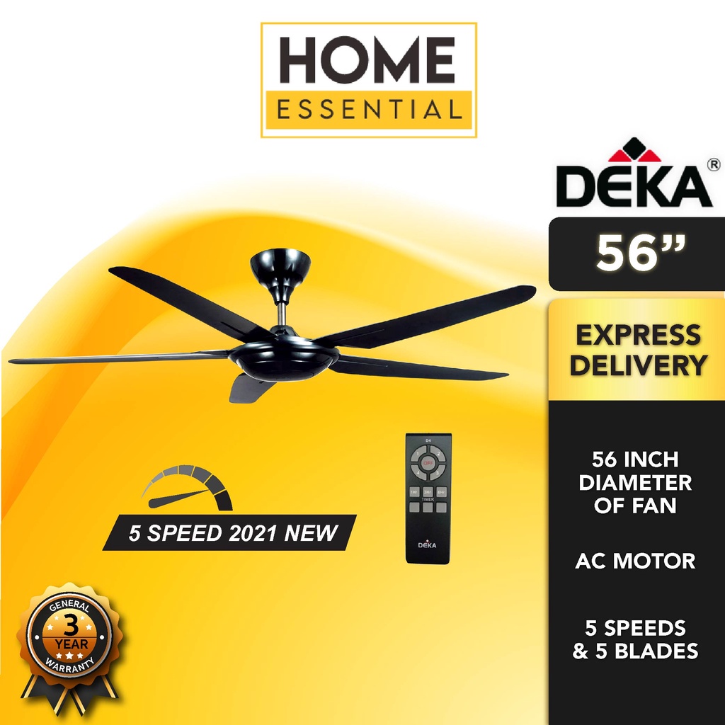Deka 56 Inch 5 Speed Ceiling Fan w Remote Control Silent Motor F6S ...