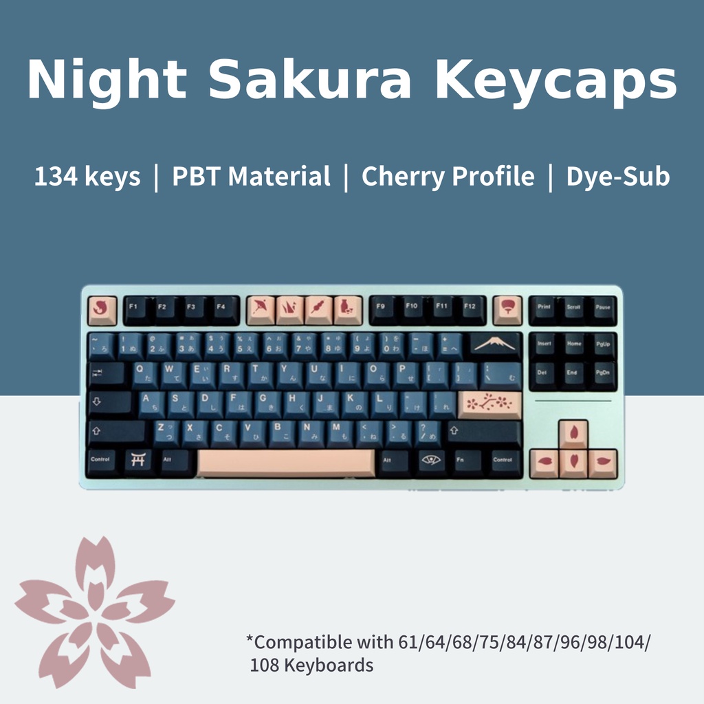 Night Sakura Keycaps | 134 Keys | Cherry Profile | PBT Dye-Sub | Royal ...