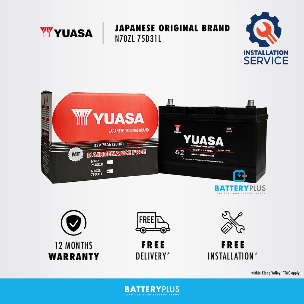 [Installation Provided] N70Z | N70ZL | 75D31R | 75D31L | Yuasa MF (15 Plate) Car Battery Pajero ...