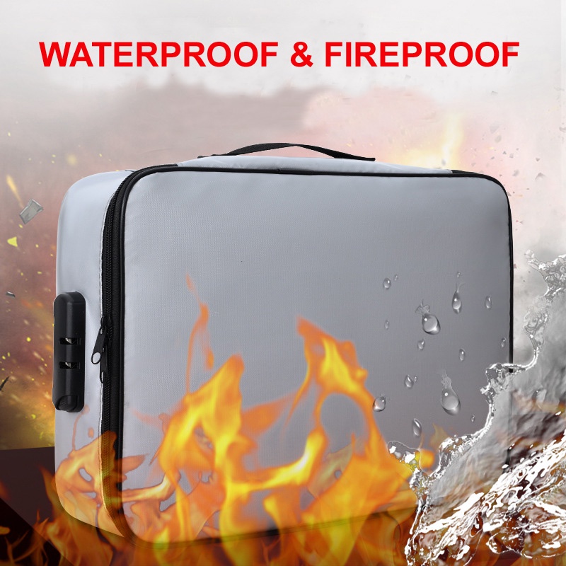 Fireproof Waterproof Document Bag Safety Organizer Zipper Money Pouch ...