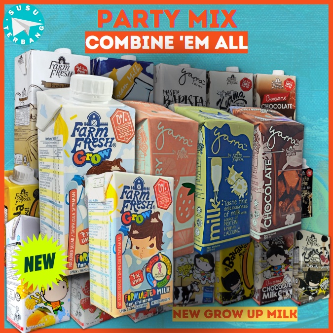 PARTY MIX | Farm Fresh Milk UHT 125ml/200ml/1L various flavor | Shopee ...