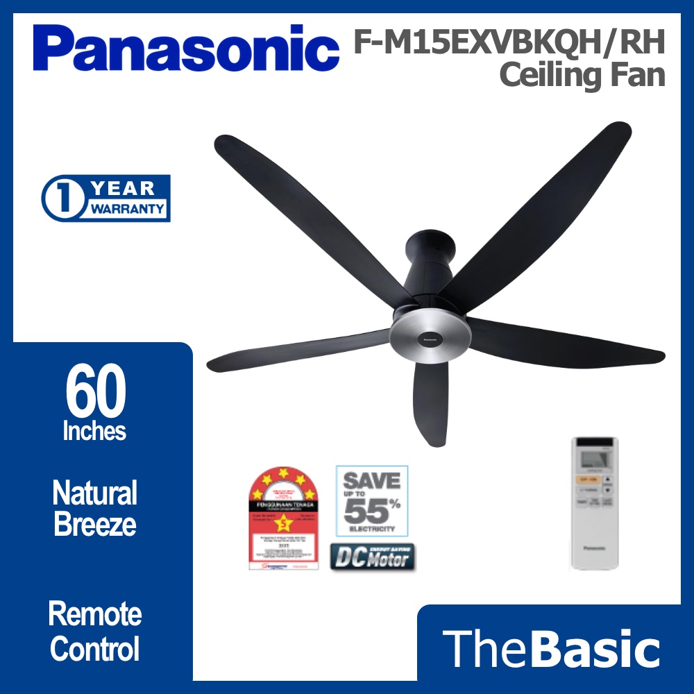 PANASONIC 60" Aura Series 5-Blade DC Motor Ceiling Fan ( F-M15EXVBKQH / F-M15EXVBKRH / F-M15EX ...