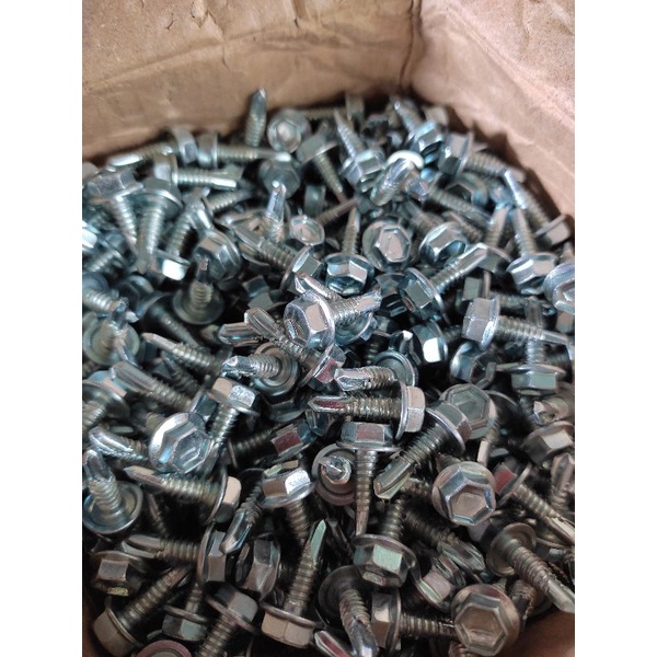 zinc plated hexagon head self drilling screw skru bumbung atap | Shopee ...