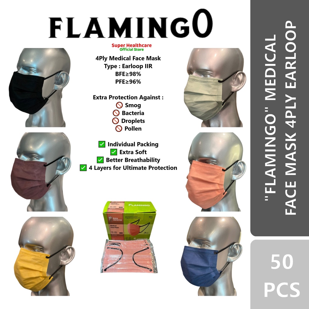 "Flamingo Brand" 4ply Medical Face Mask 50s/Box (Individual Packing ...