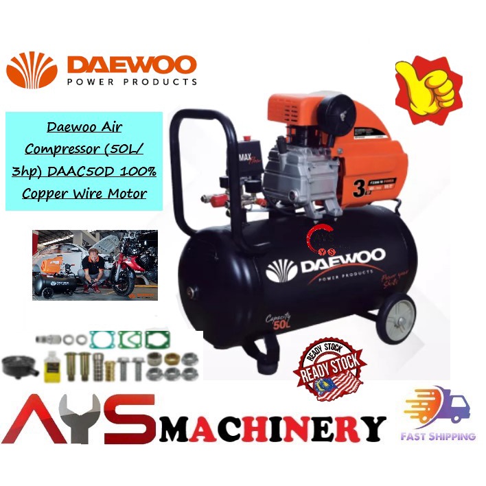 Daewoo Air Compressor (50L/ 3hp) DAAC50D 100% Copper Wire Motor ...