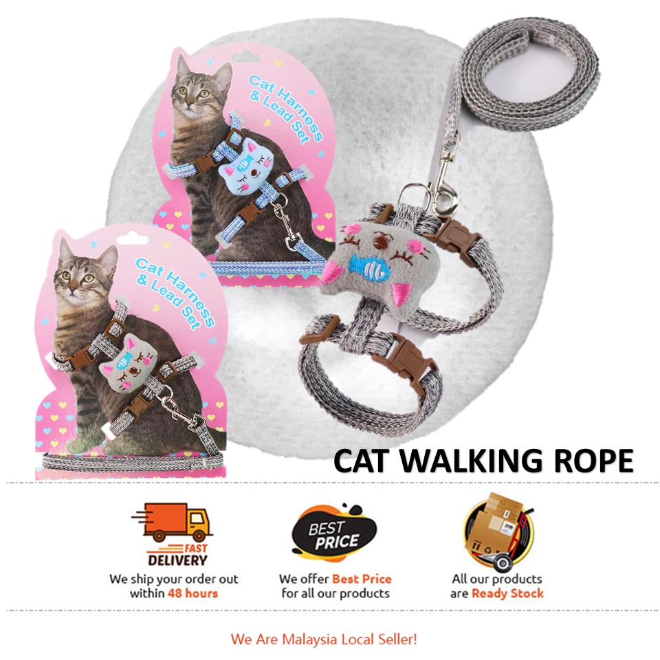 Tali Kucing Kitten Cat Harness Lead Adjustable Cat Rope Tali Kucing ...