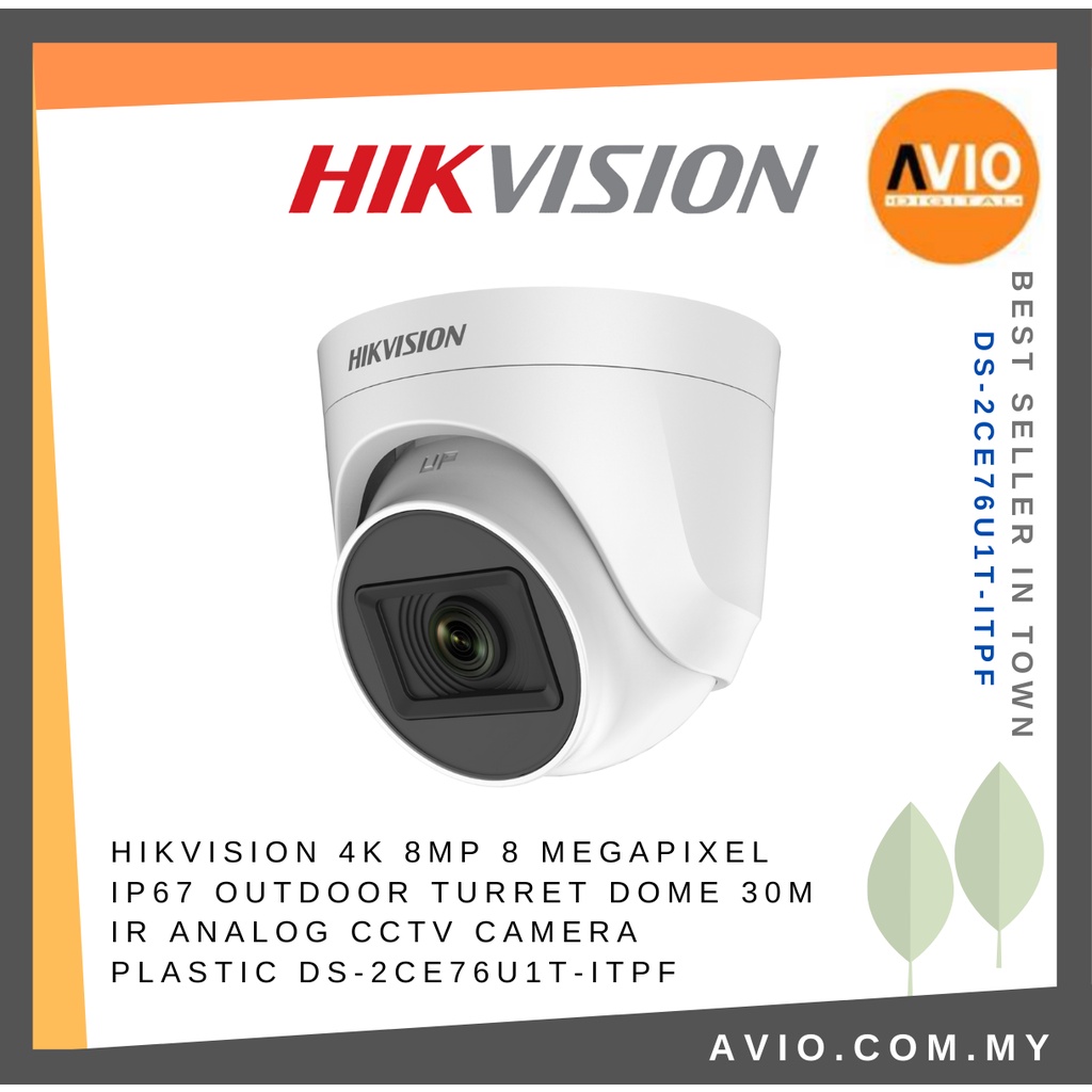 Hikvision 4K 8MP IP67 Outdoor Turret Dome 30m IR Analog CCTV Plastic White DS-2CE76U1T-ITPF ...