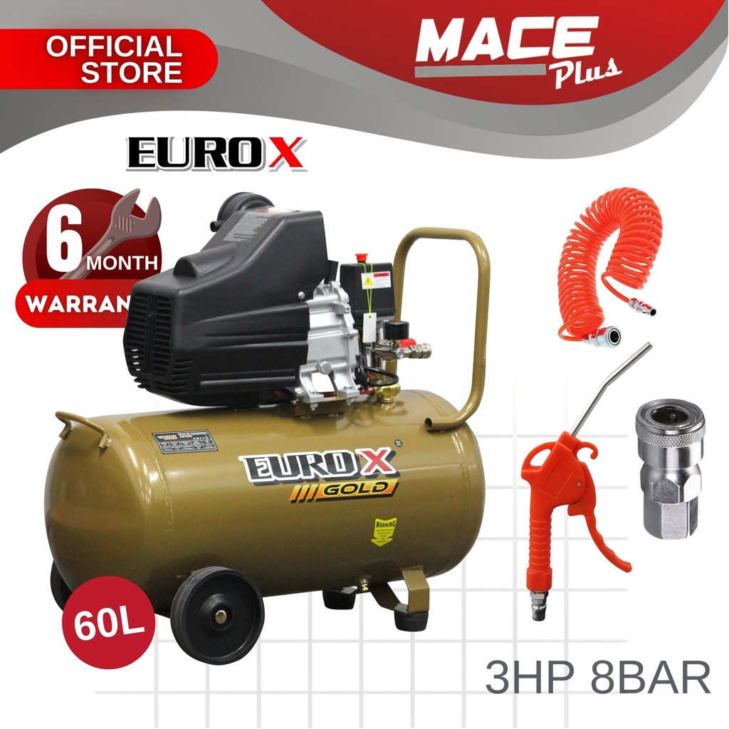 EUROX EAW-3060 / 3060EX 60Lit 3HP 8Bar 220V 2850rpm Air Compressor Kompreser Angin EAX3060 ...