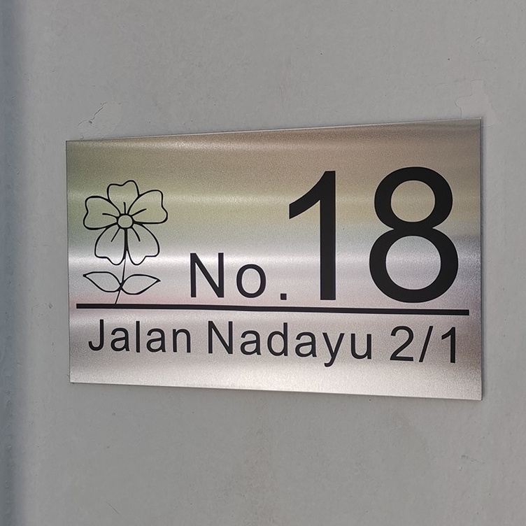 Aluminum House Number Plate New Design Black Font Sticker Rumah Papan ...