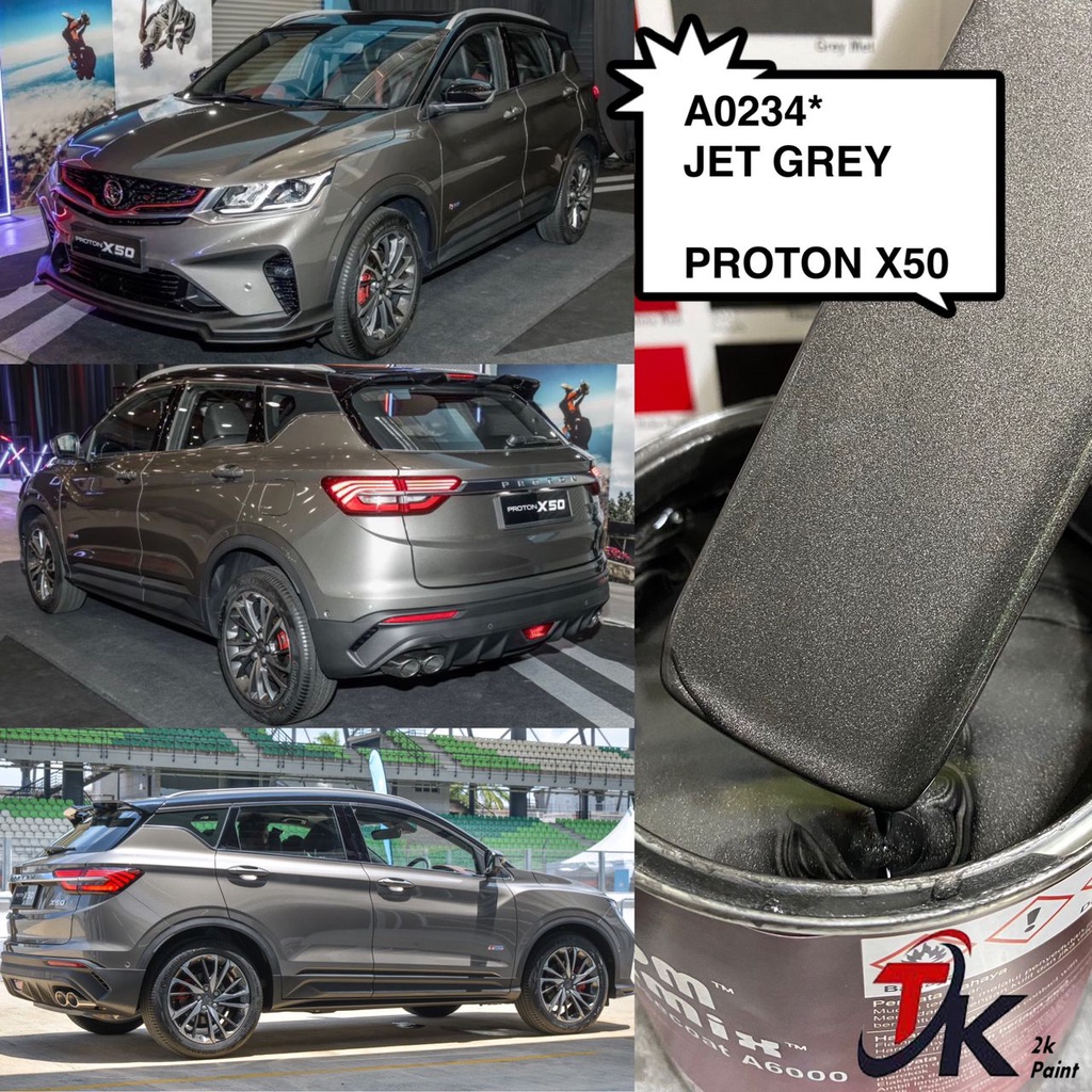 A0234* JET GREY - PROTON X50 - 2K PAINT/FAST DRY/CAR PAINT/CAT BANCUH ...