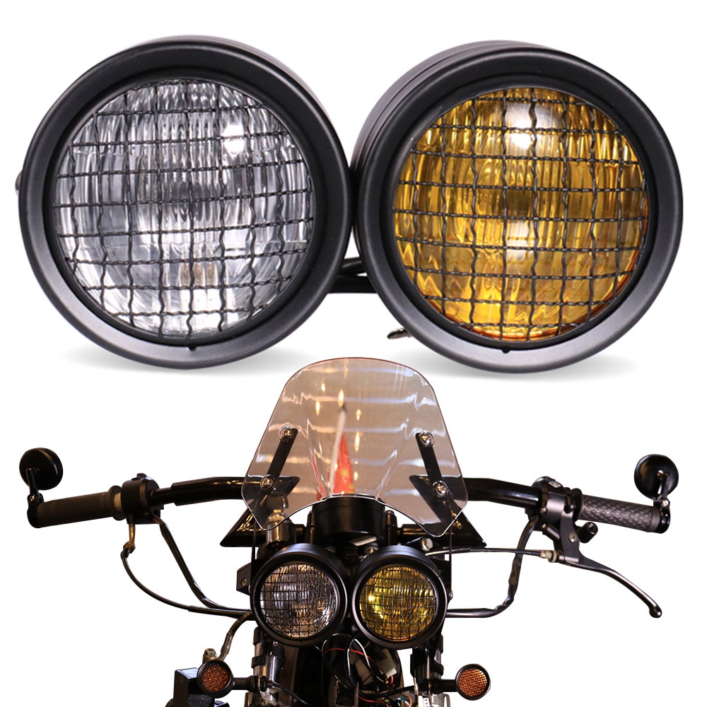Motorcycle Grill Twins Dual Headlight For Harley Street Fighter Naked ...
