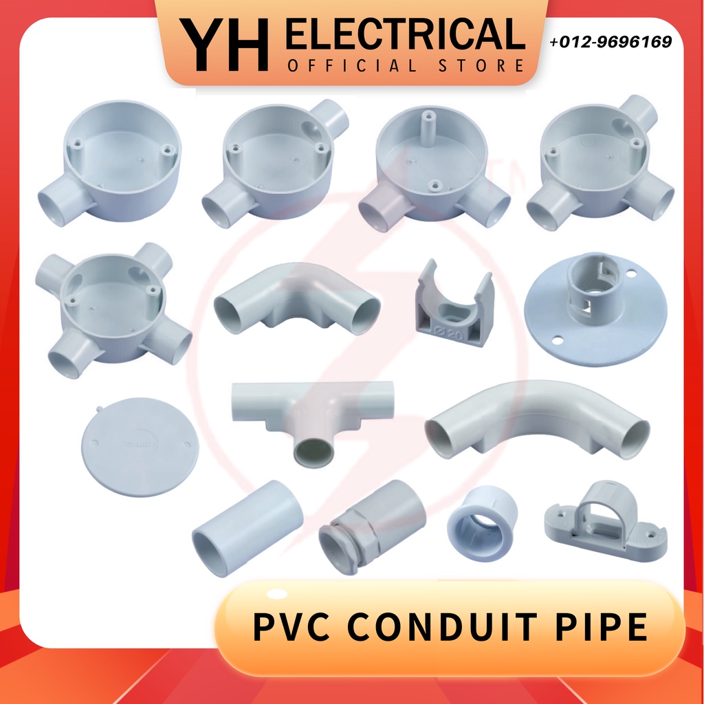 YH Conduit Pipe Fitting Accessory PVC 20mm 25mm 1 2 3 4 Way Tee Elbow ...