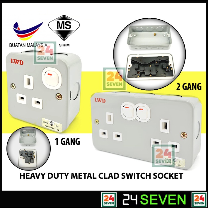 HEAVY DUTY SIRIM LWD METAL SWITCH SOCKET 1 GANG 2 GANG 13AMP METAL CLAD ...