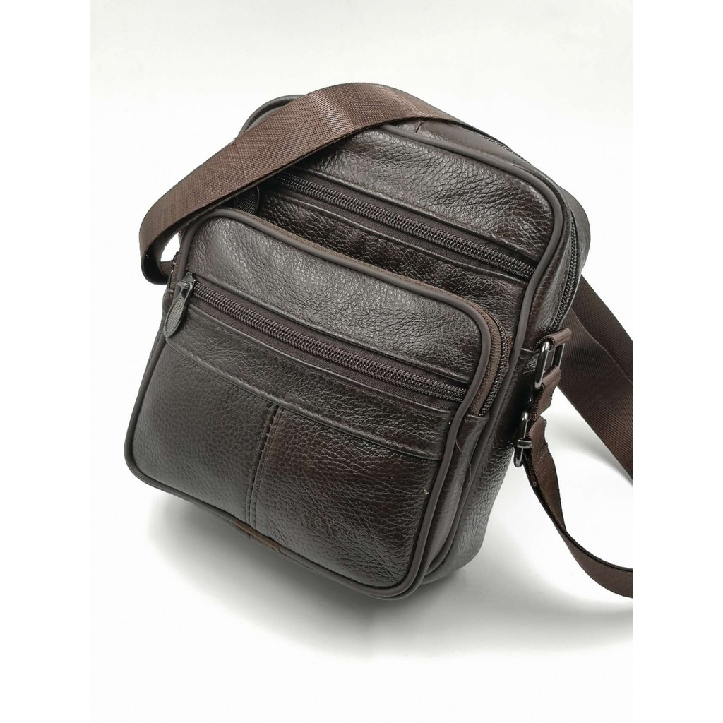 Men bag kulit Genuine Cow Leather Sling Bag Crossbody Sling Messenger ...