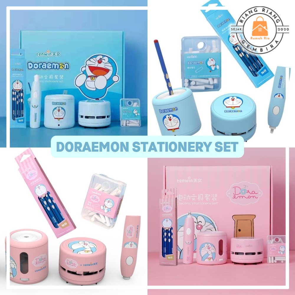 Doraemon Automatic Stationery Set Auto Pencil Sharpener Electric Eraser ...