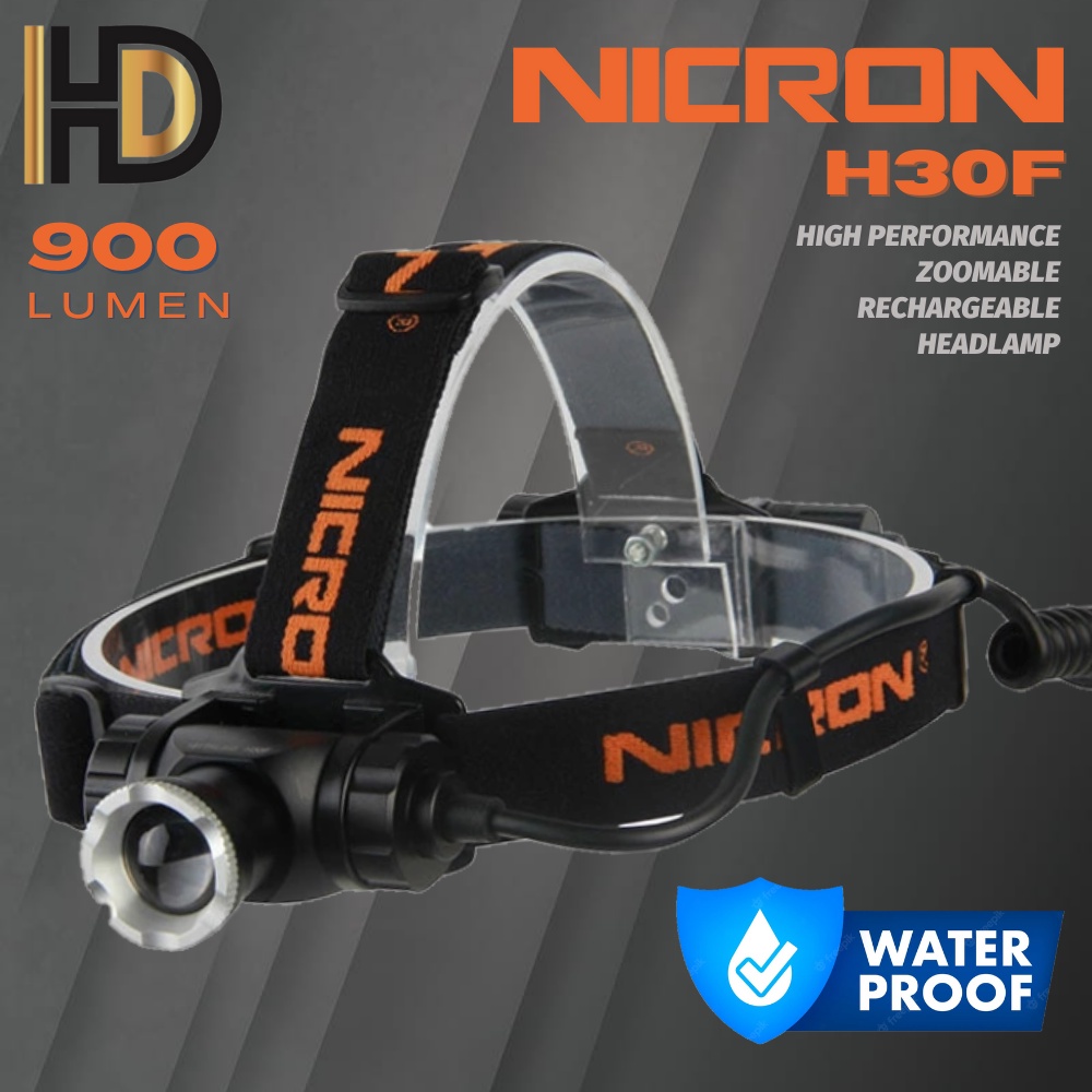 NICRON H30F Rechargeable High Performance Zoomable Headlamp / 900 Lumen ...