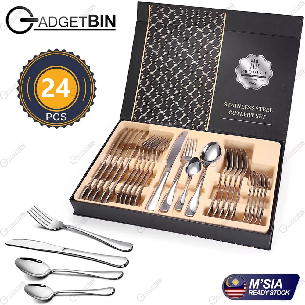 24pcs High Quality Stainless Steel Cutlery Set with Premium Gift Box ...