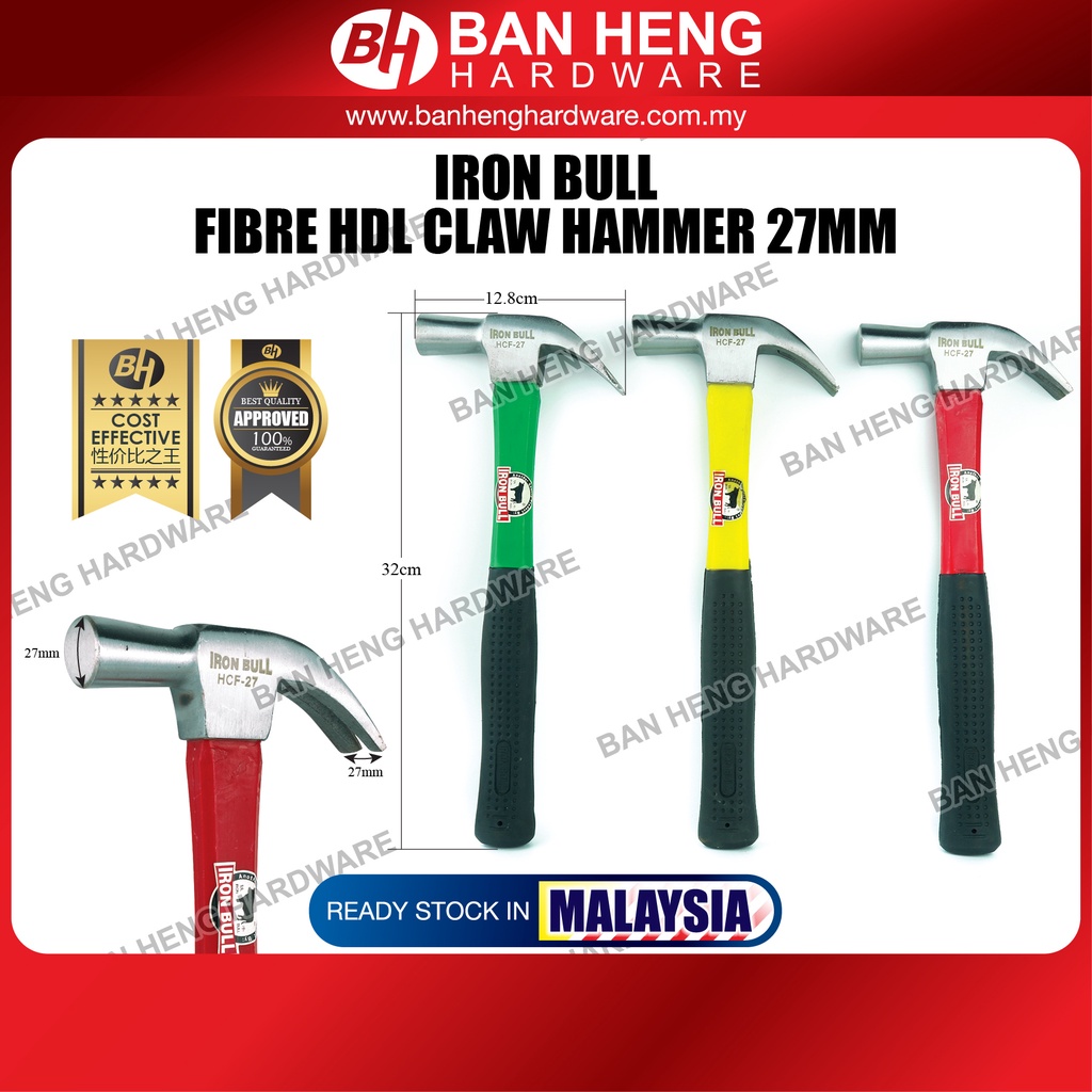 IRON BULL 27mm CLAW HAMMER FIBER HANDLE 16oz STEEL CLAW HAMMER/ Tukul ...
