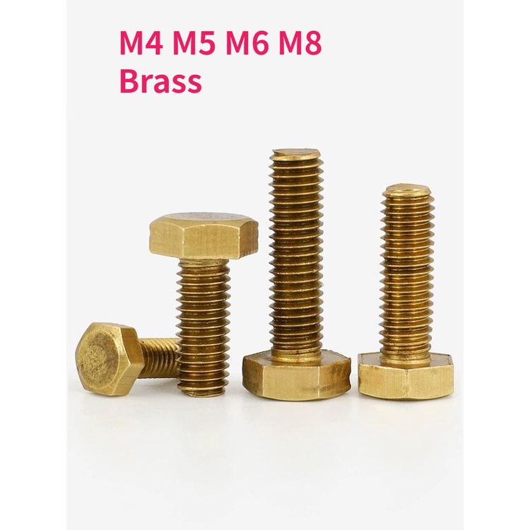 M4 M5 M6 M8 Brass Full Thread External Hex Hexagon Screw Copper Full ...