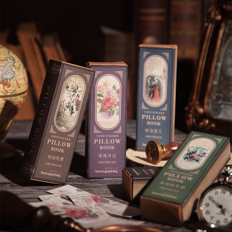 HaveAGoodDay Aesthetic Vintage Sticker Pack (100 pcs) 美好的一天盒装长条贴纸 枕边书系列 ...