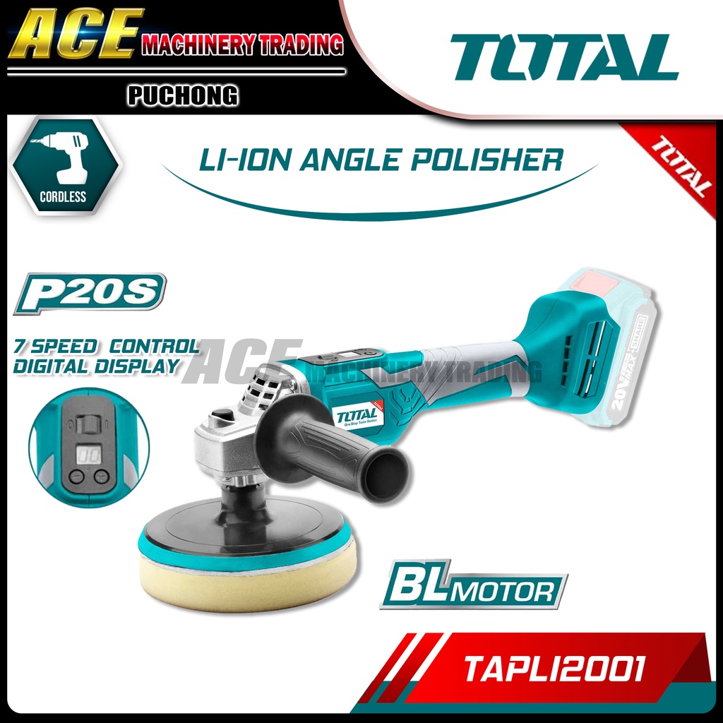 [ TOTAL ] 20V INDUSTRIAL CORDLESS ANGLE POLISHER TAPLI2001 / 7 Speed ...