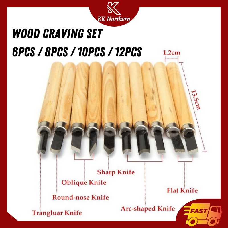 12Pcs Wood Chisels Set Knife Carving Tools Kit Art Alat Pahat Kayu ...