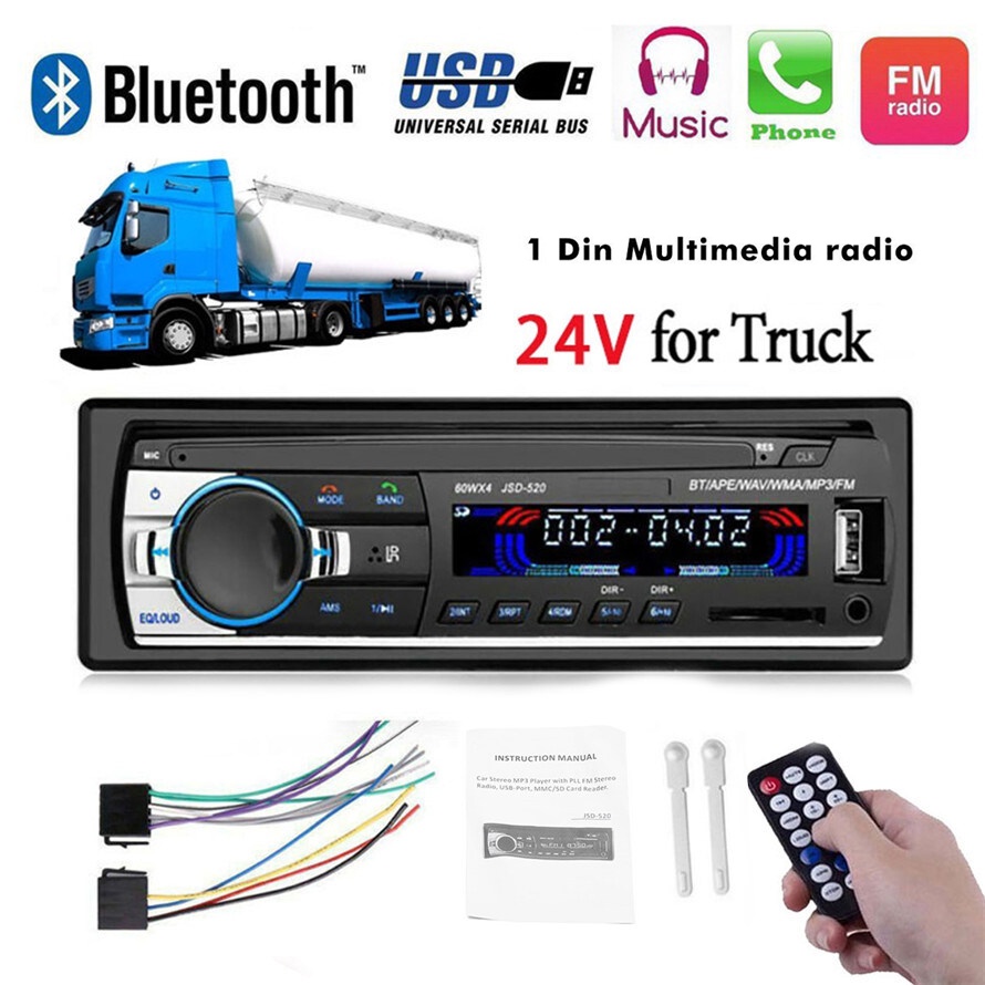 24V Bluetooth Car Radio Stereo Head Unit MP3 Player /USB/SD/AUX/FM For ...