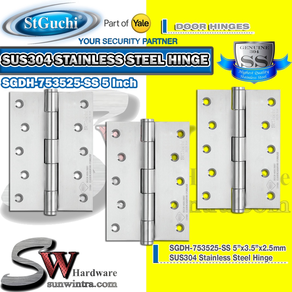 ST GUCHI SUS304 3Pcs Heavy Duty Stainless Steel Door Hinge SGDH-753525 ...