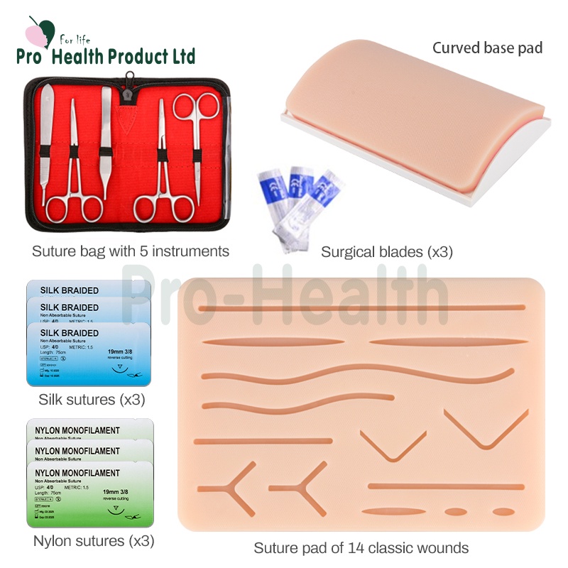 Suture Practice Full Kit 3-layer Silicone Suture Pad of 14 Classic Wounds Curved Suture Pad of ...