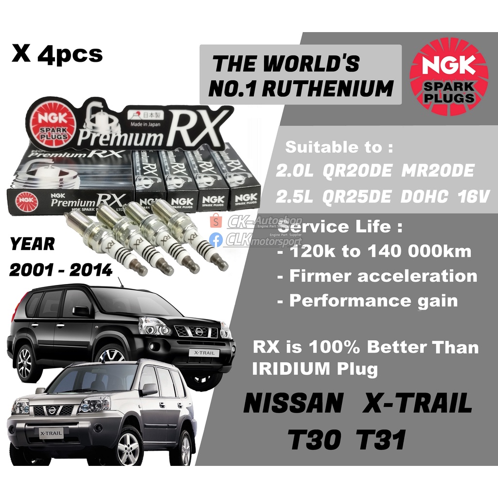 NGK Premium RX Spark Plug - Nissan X-Trail NT30 T30 NT31 T31 2.0L QR20DE MR20DE 2.5L QR25DE ...