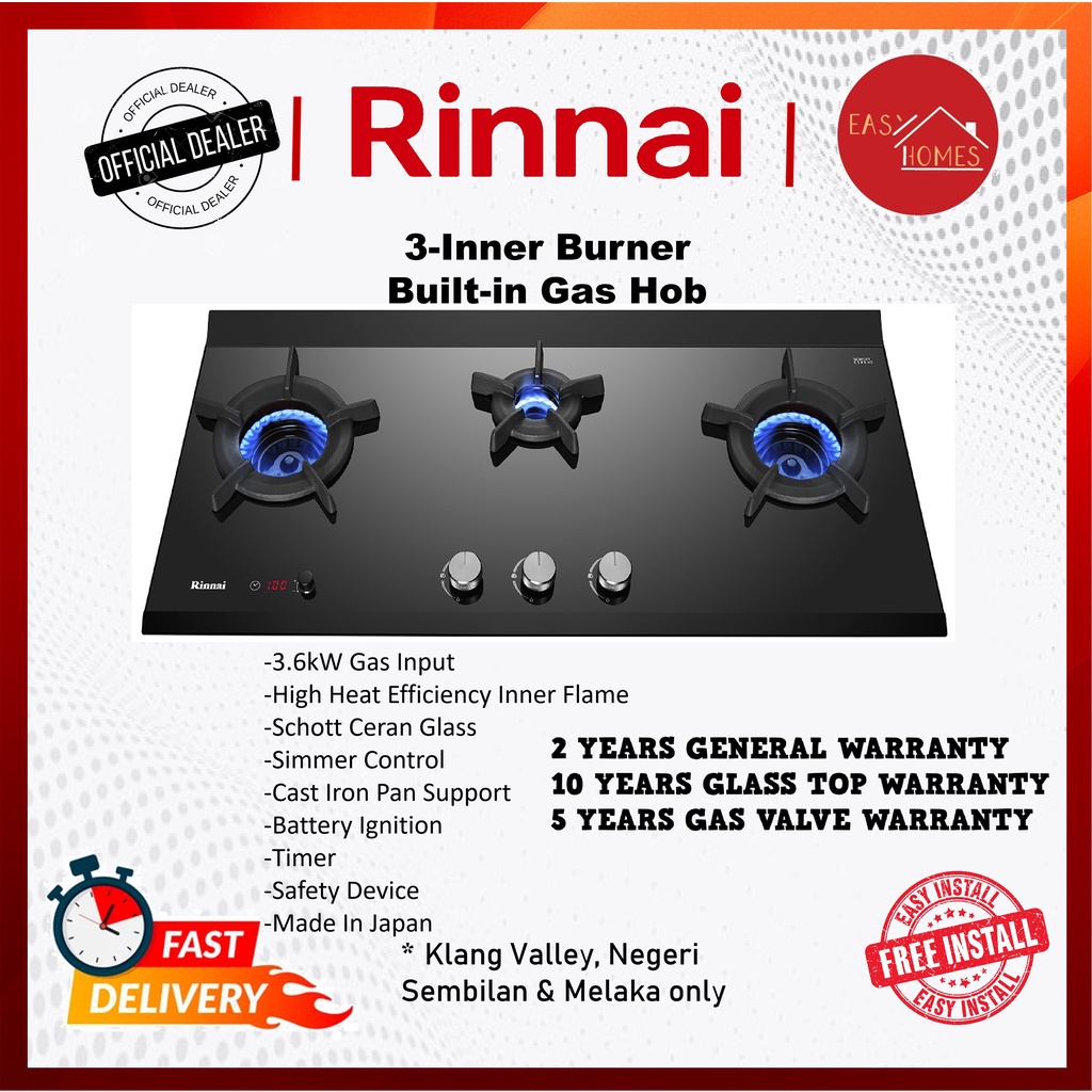 Rinnai RB-3CGT 3 INNER BURNER GAS HOB / Cooking Stove / Gas Stove / Electrolux Hob / Teka Hob ...