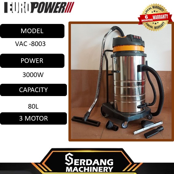 EuroPower 3000W 80Liter Industrial Vacuum Cleaner VAC8003- 3 MOTOR -6 ...