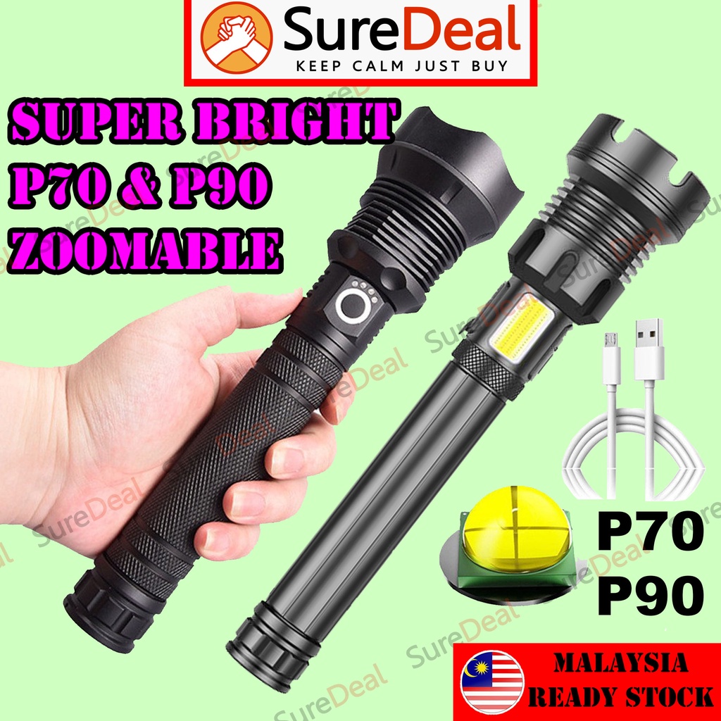 SUREDEAL P70 P90 Cob Flashlight Torchlight Tactical Light Rechargeable ...
