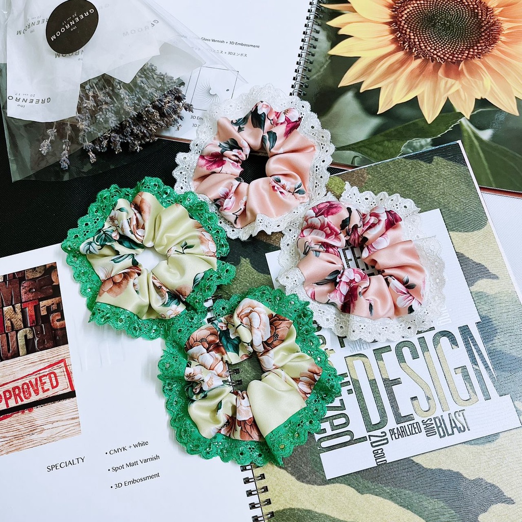 JY0006 Premium Handmade Azalea/Alyssa Scrunchies With Lace Silk Floral ...