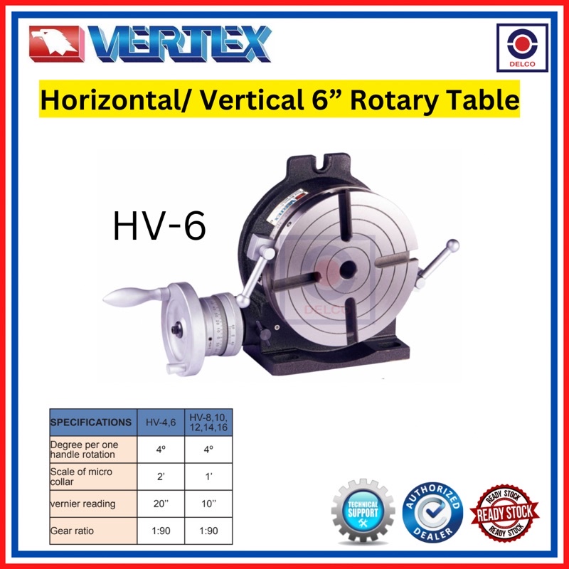 VERTEX TAIWAN (HV-6) 6” Rotary Table horizontal vertical 3jaw chuck ...