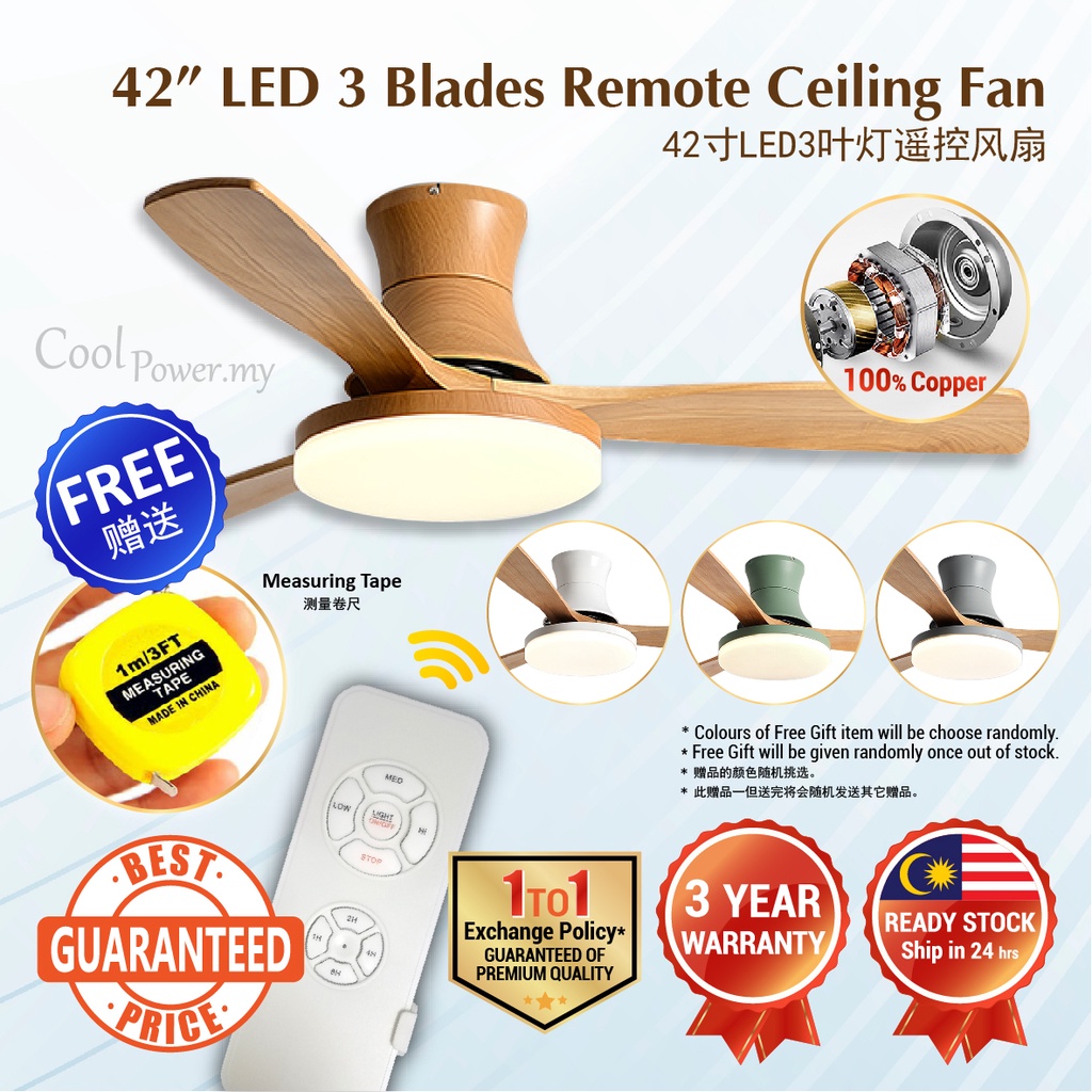 COOL POWER 42" 3 Modes LED Light Bedroom Remote Ceiling Fan Kipas Lampu ...