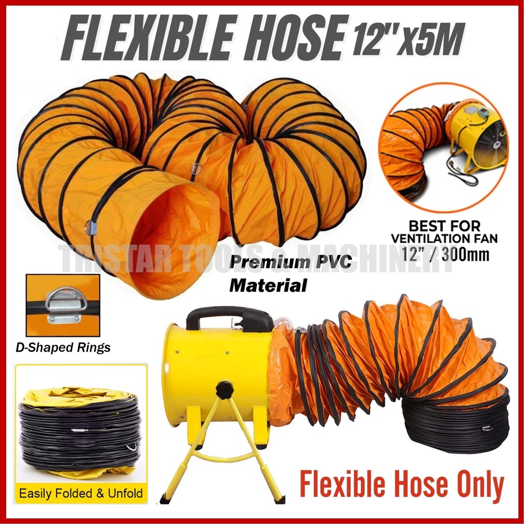 12"x 5 Meter Flexible Duct Hose for Industrial Ventilation Fan | Air ...