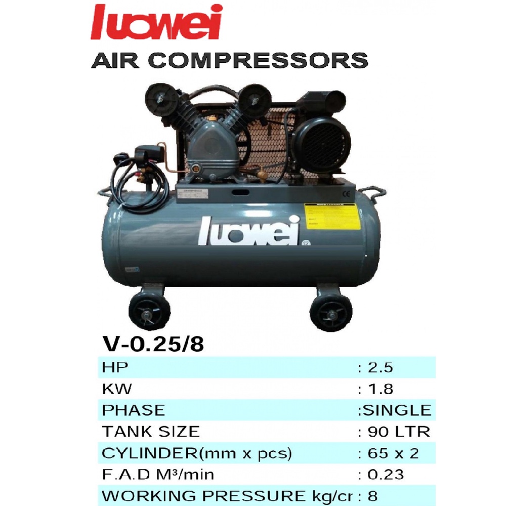 Luowei V 2.5Hp 8-Bar 90L Reciprocating Piston Air Compressor | Shopee Malaysia
