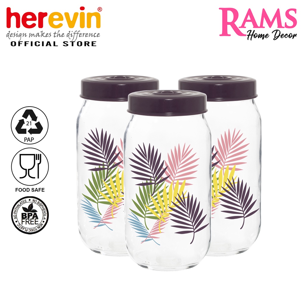 Herevin 3 Pcs 900ML Decorated Canister Set / Storage Container Set ...