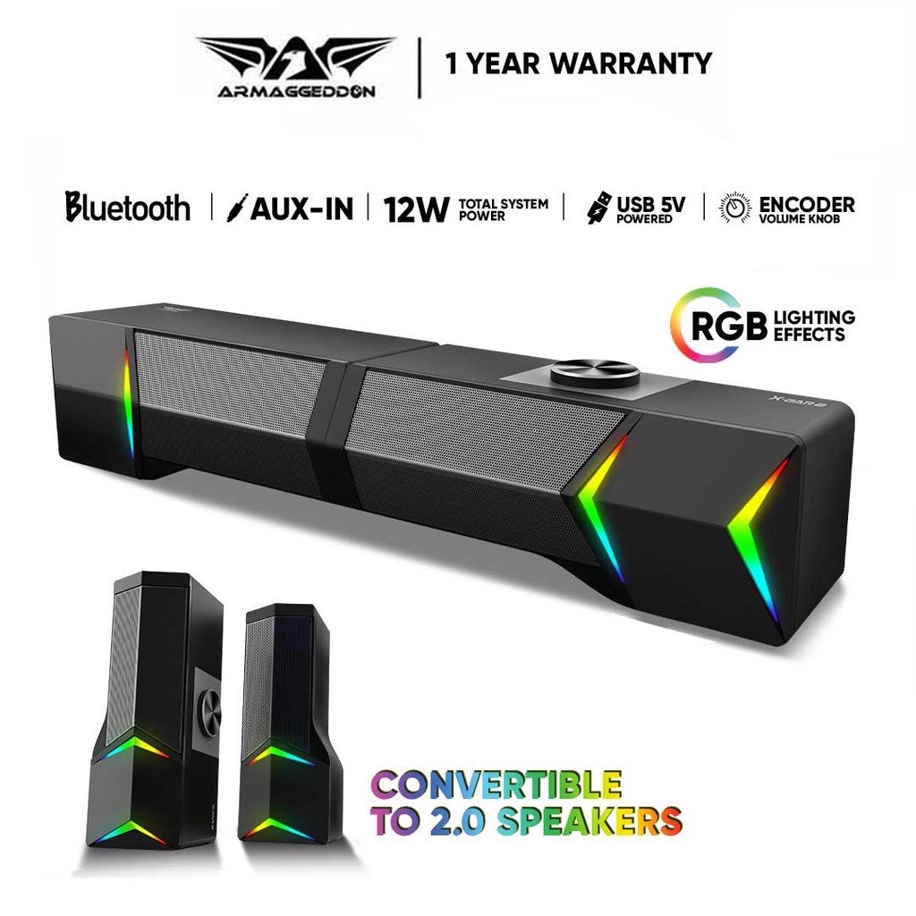 Armaggeddon X-Bar 2 Detachable Gaming Stereo SoundBar Bluetooth Aux-IN ...