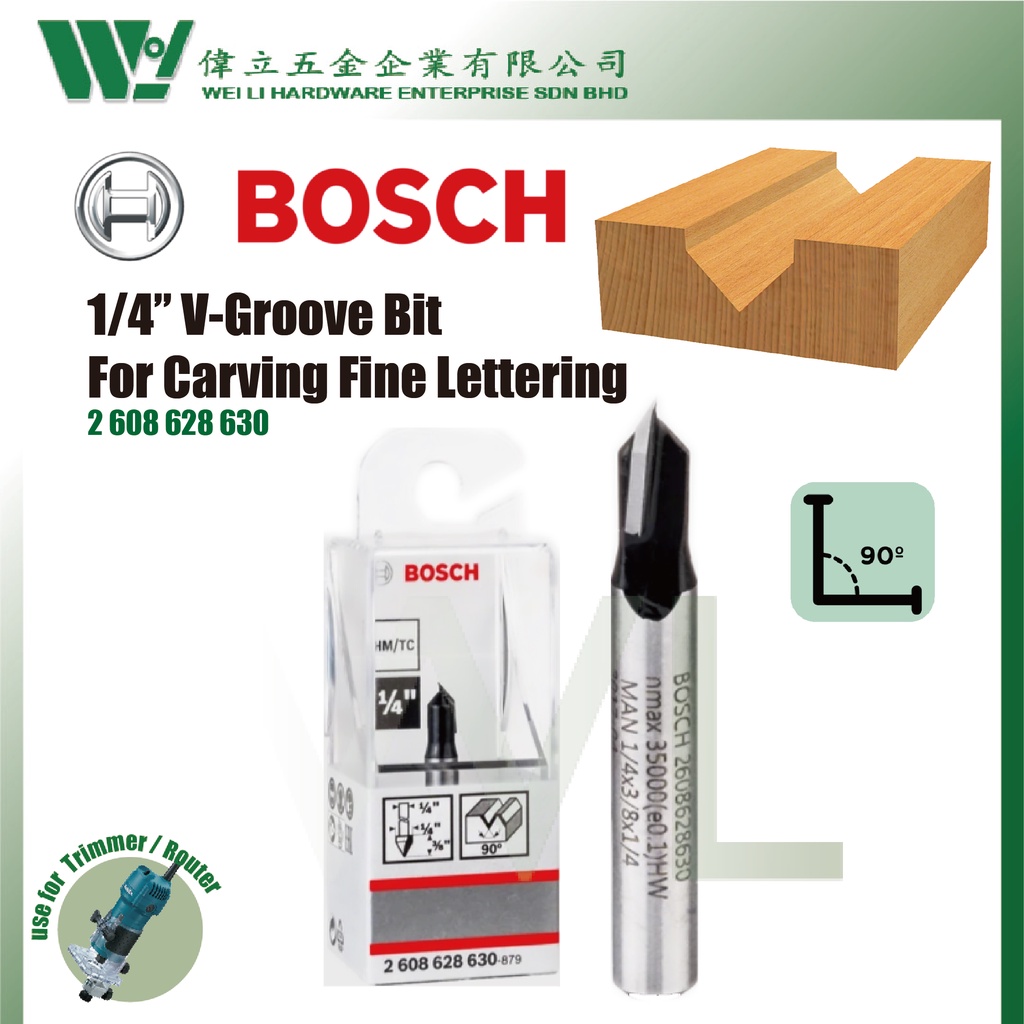 Bosch V-Groove Carbide Tipped Router Bit 1/4" Shank 2608628630 / v ...