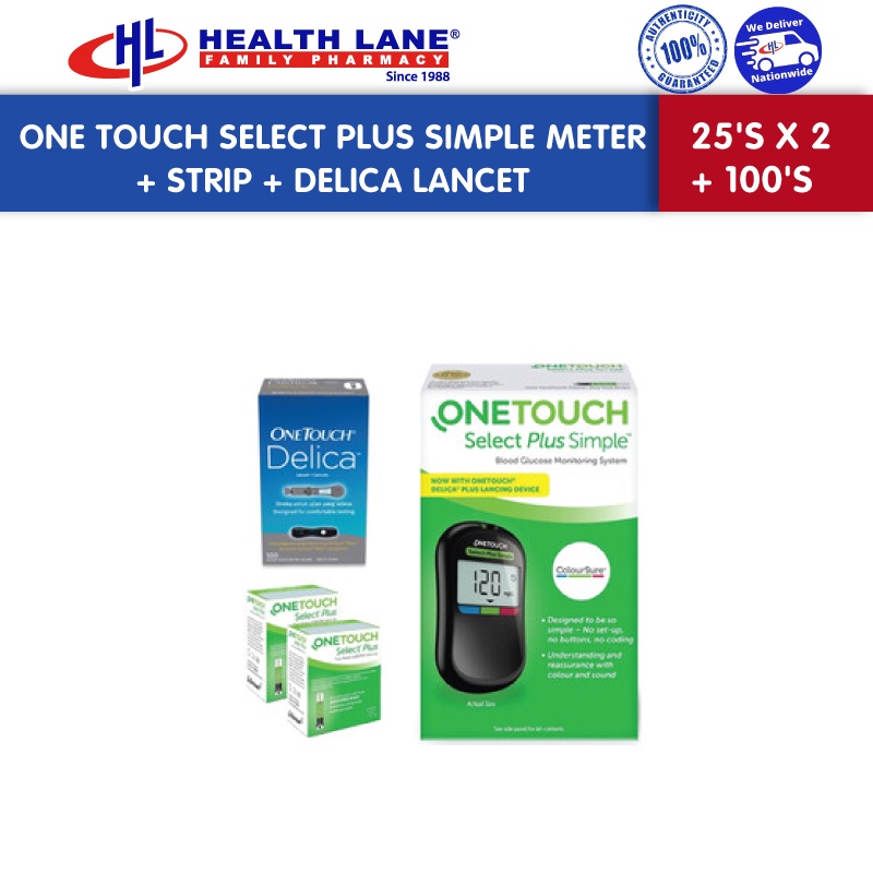 ONE TOUCH SELECT PLUS SIMPLE METER + STRIP (25'S X 2) + DELICA LANCET ...