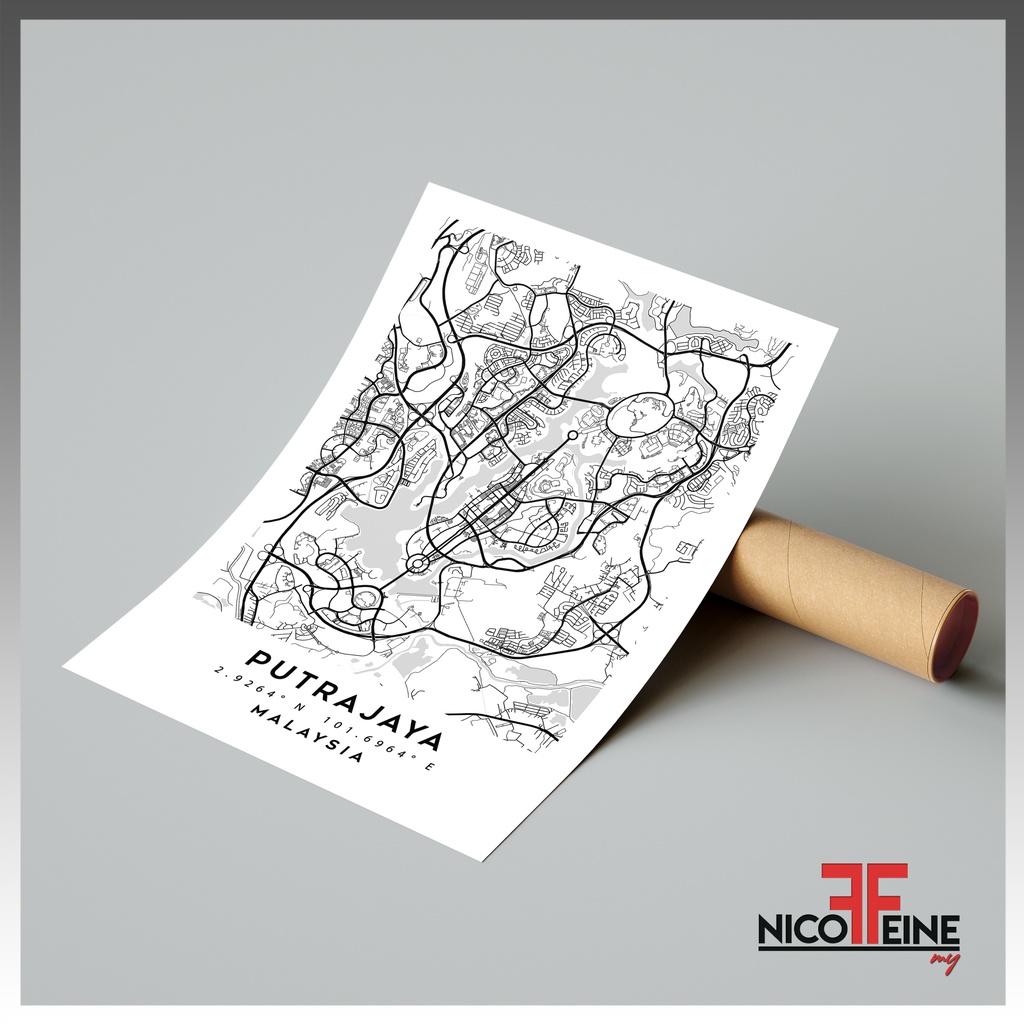 [Poster Only] Putrajaya Malaysia Minimal Map Art Black Grey and White ...