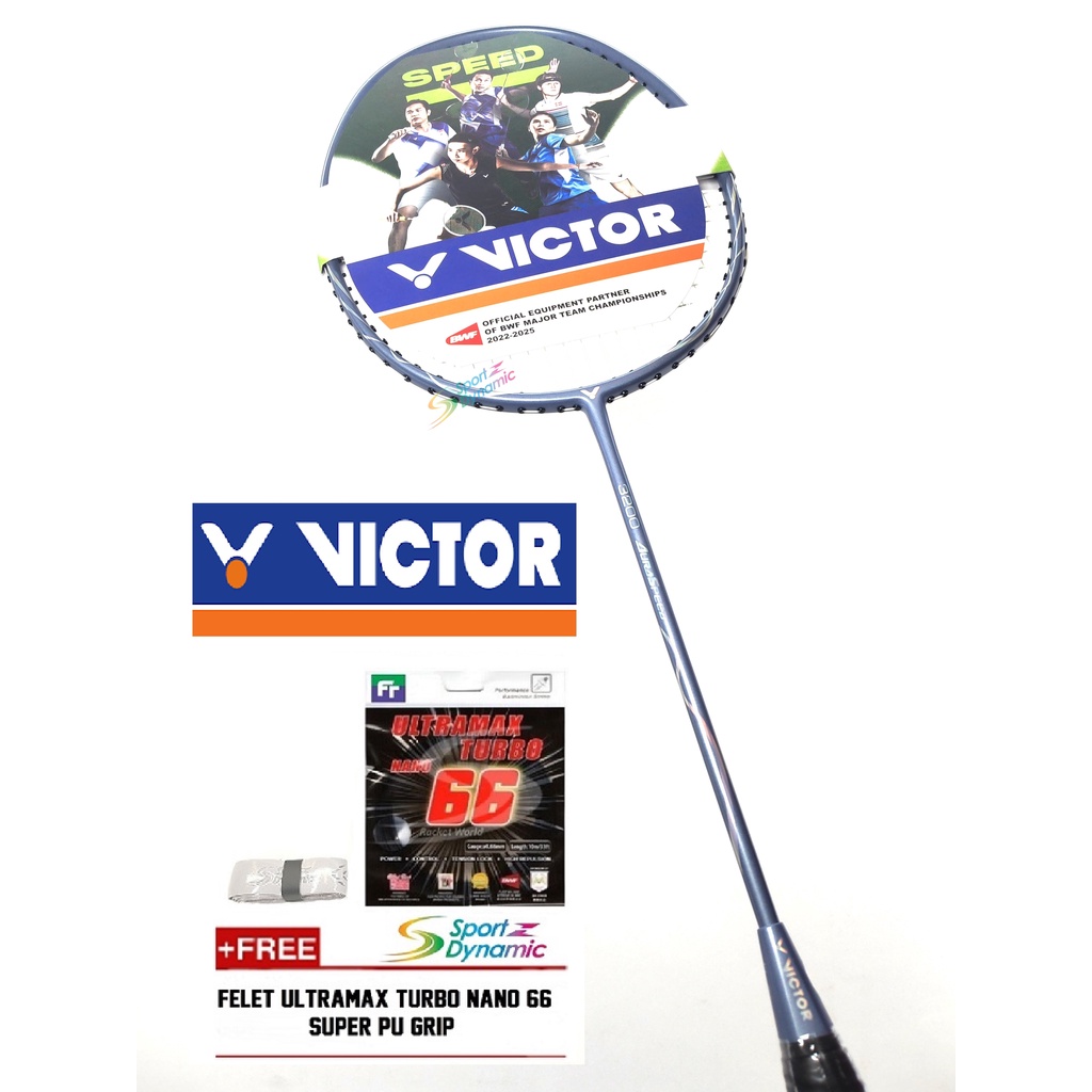 VICTOR AURA SPEED 3200 BADMINTON RACKET (GAINSBORO) (FREE ORIGINAL ...