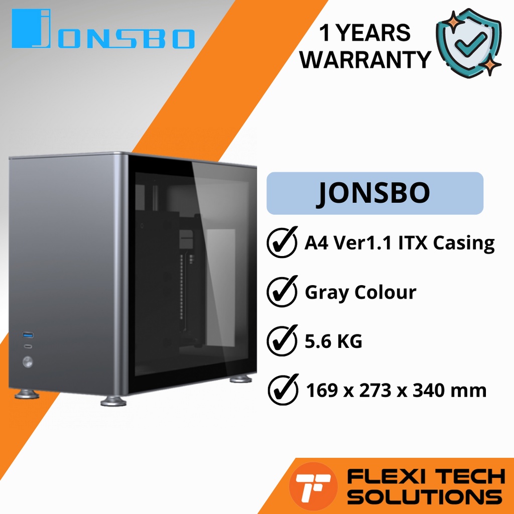 Flexi Tech JONSBO A4 VER1.1 ITX - Black / Silver / Gray PC Casing ...