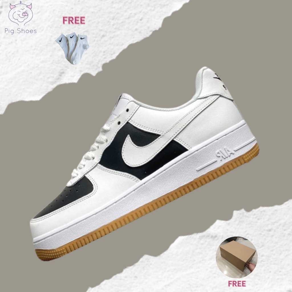 Nike Air Force 1 Low Panda AF1 Sneakers With Brown Sole In Black And ...